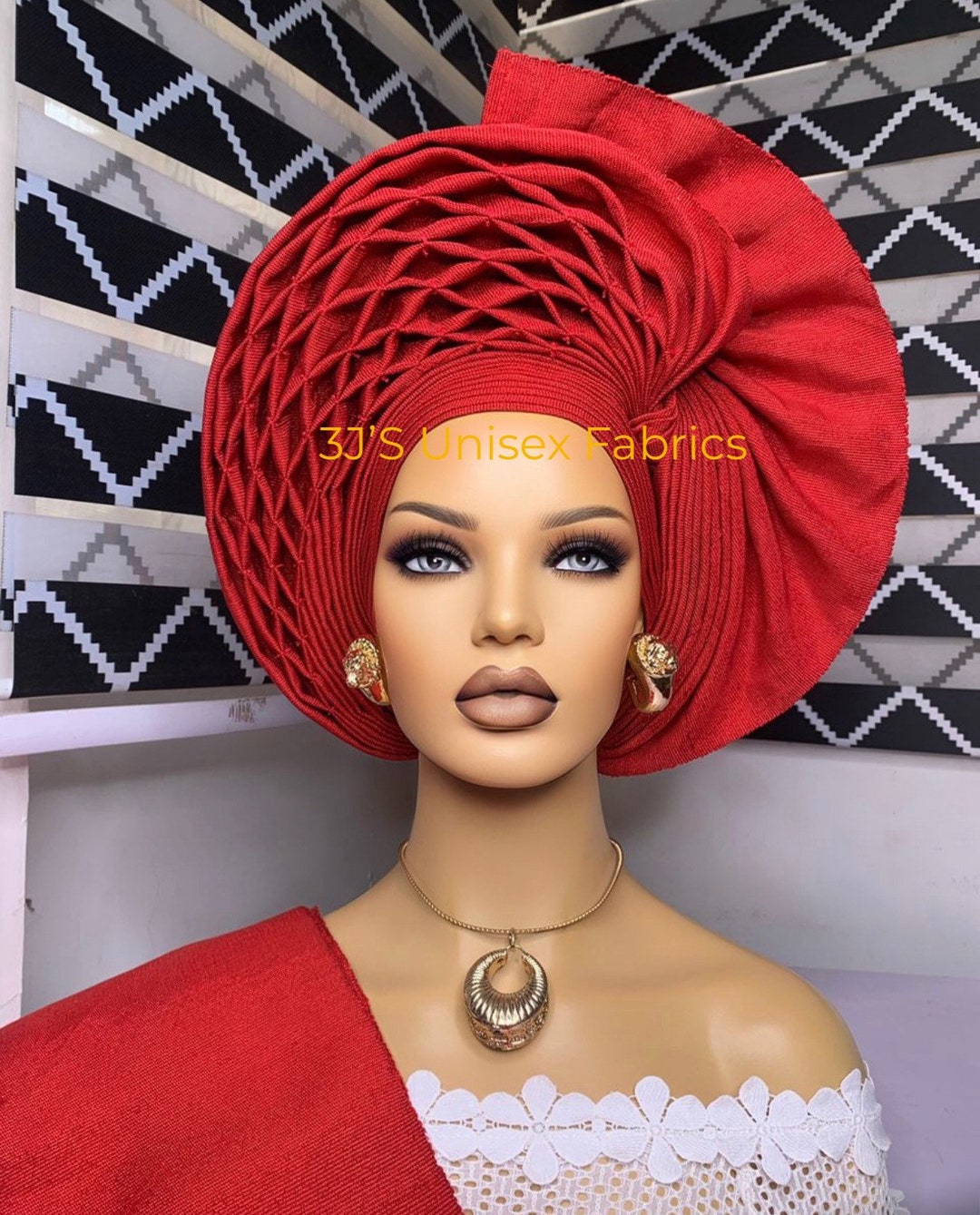 Detailed Aso Oke Auto Gele and Shoulder, Autogele, Gele Ready to Wear ...