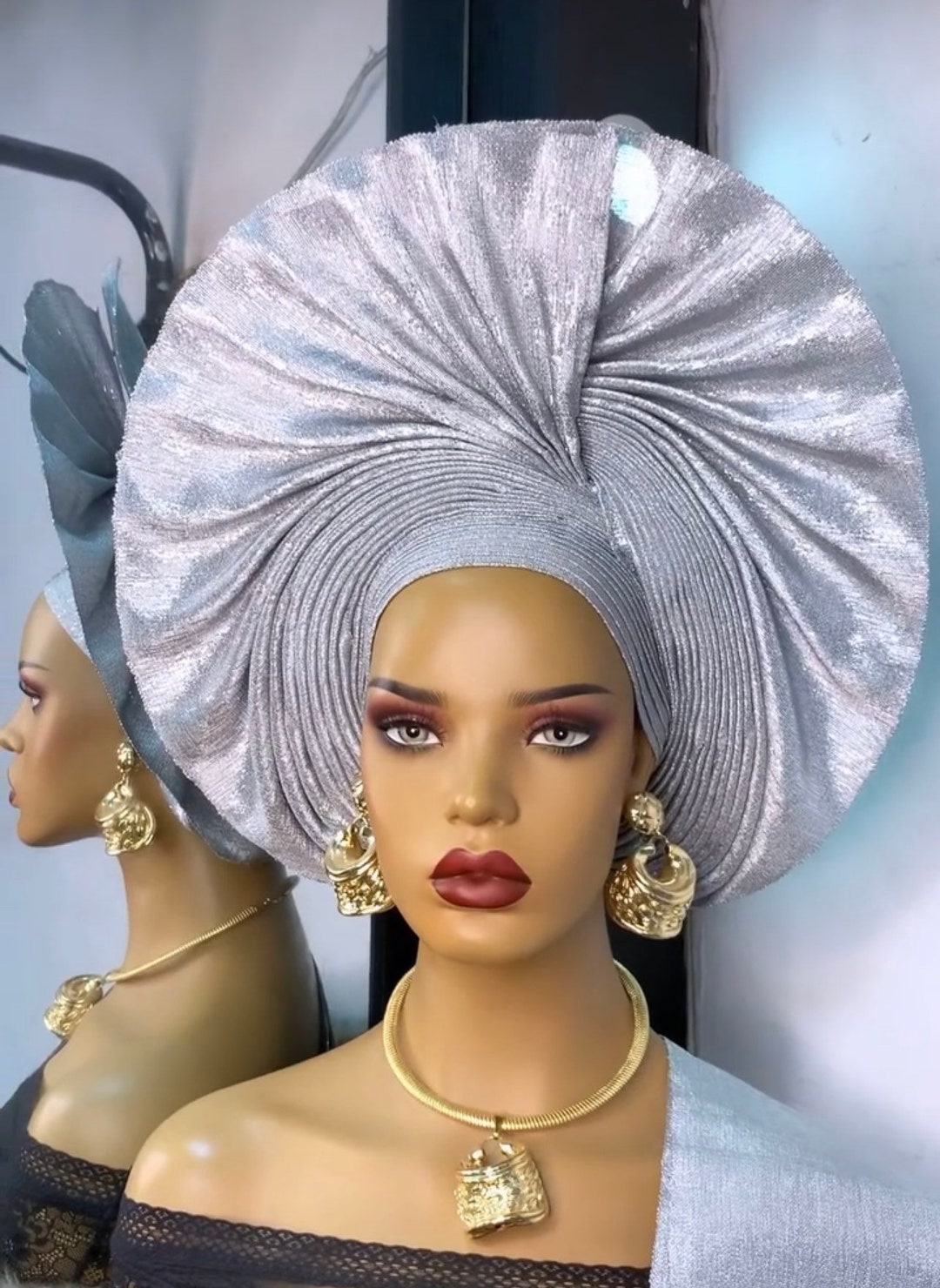 Laser Cut Aso Oke Auto Gele, Ipele and Fila Ready to Wear Gele, African ...