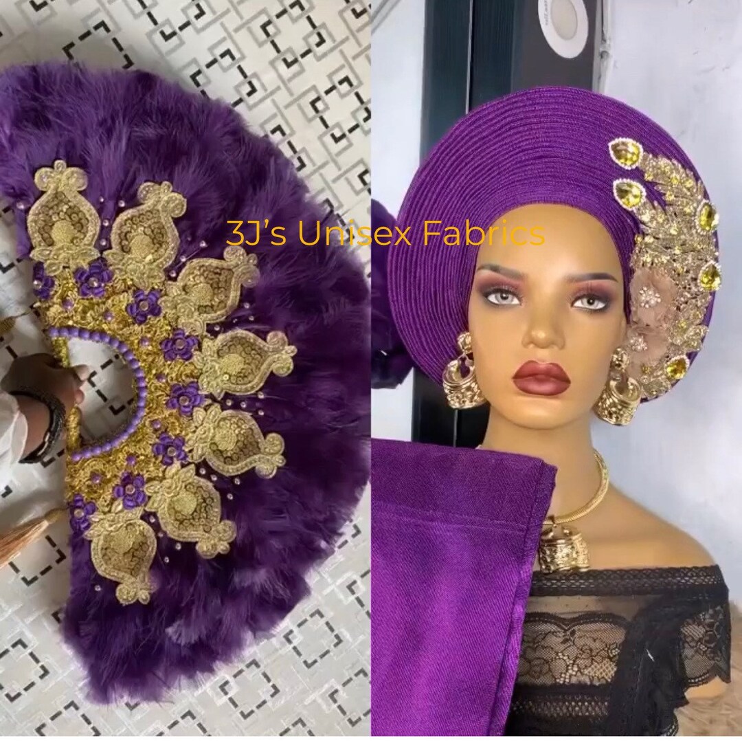 Embellished Aso Oke Auto Gele, Ipele and Fila Ready to Wear Gele ...