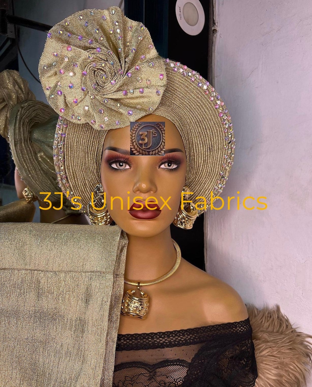 Aso Oke Auto Gele and Shoulder| Prettied Gele| Ready to Wear Gele ...