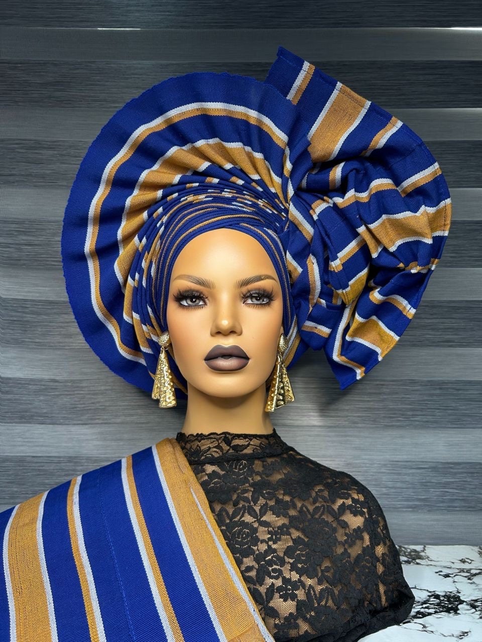 Africa Party, Gold Nigeria Aso Ebi , Aso-oke Fabric,gele,headwrap,ready ...