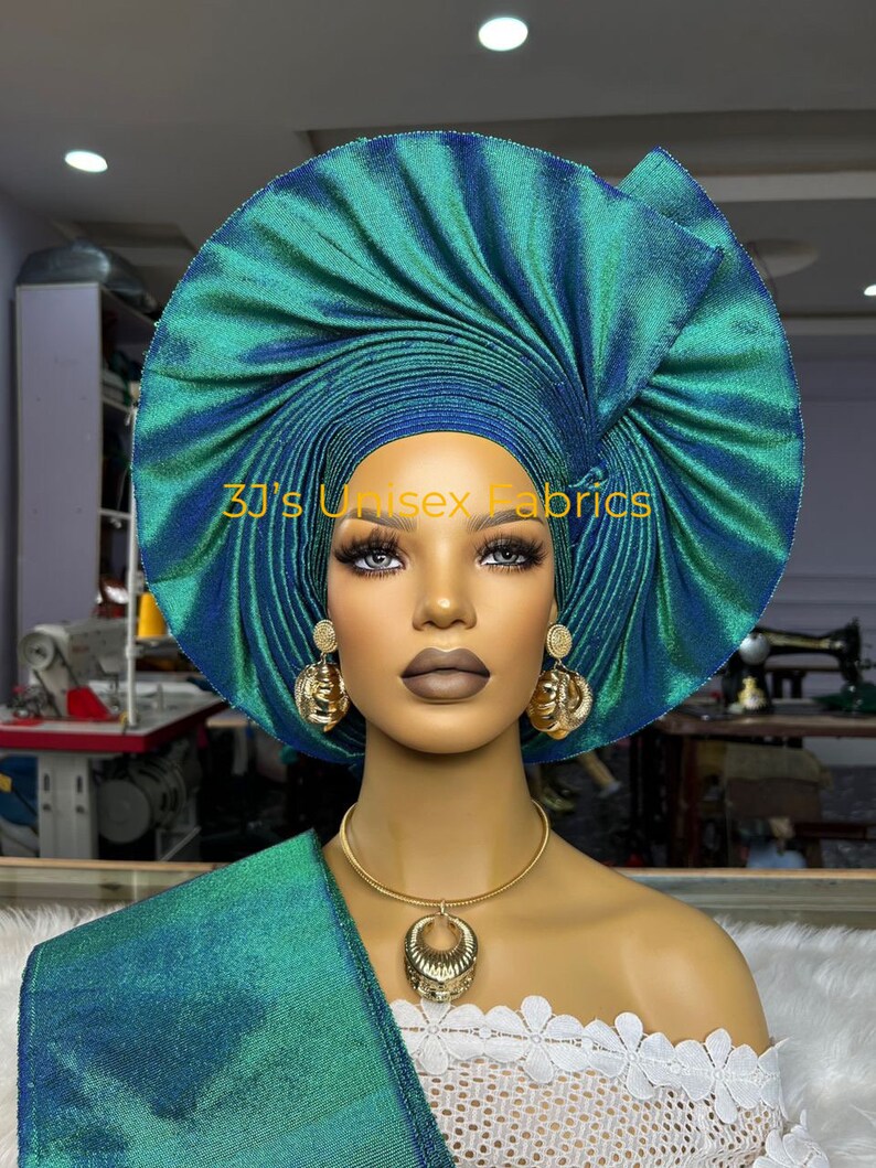 Aso Oke Auto Gele and Shoulder, Autogele, Gele Ready to Wear, Pre Tied ...