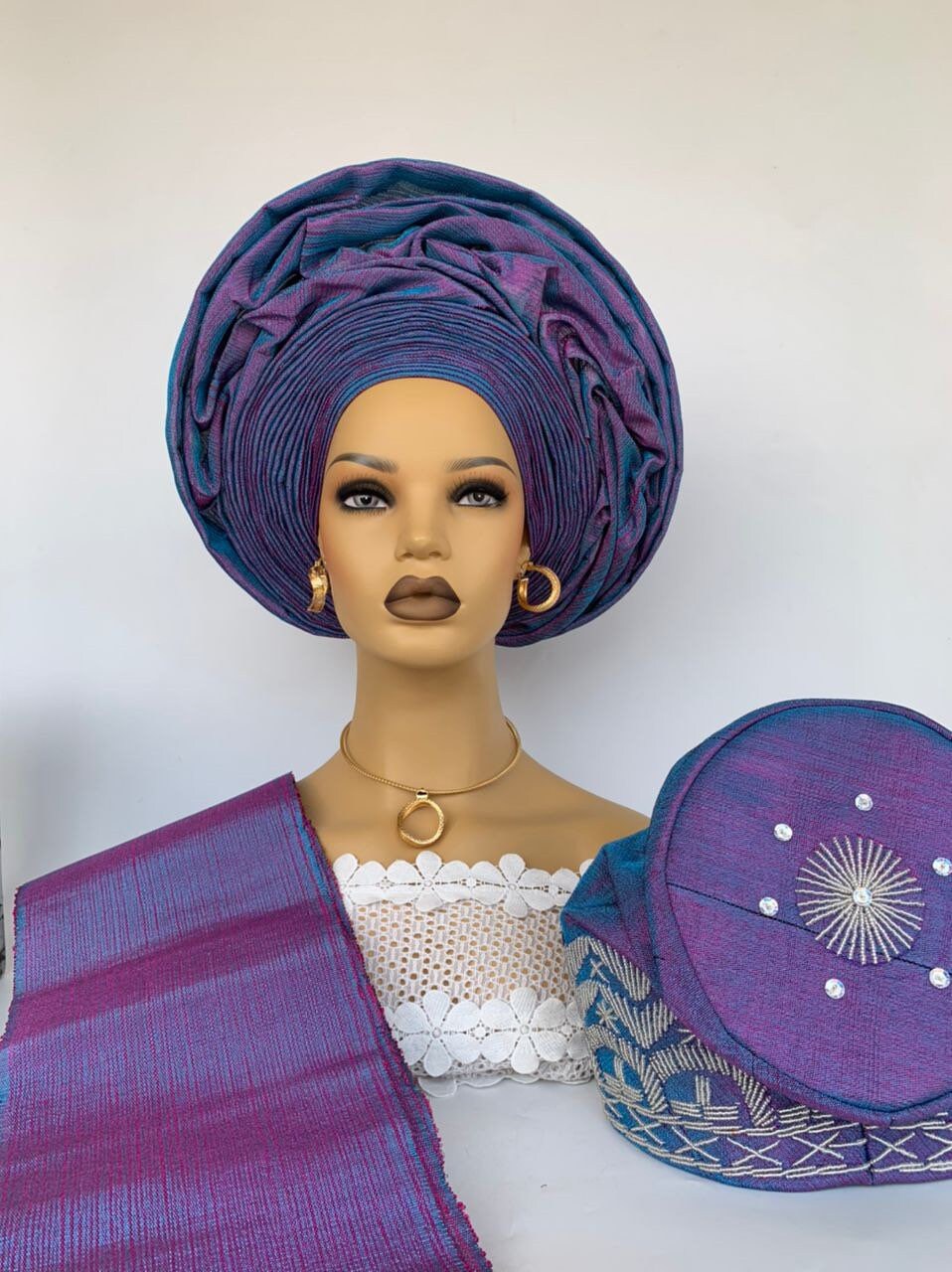 Detailed Aso Oke Auto Gele and Shoulder - Etsy