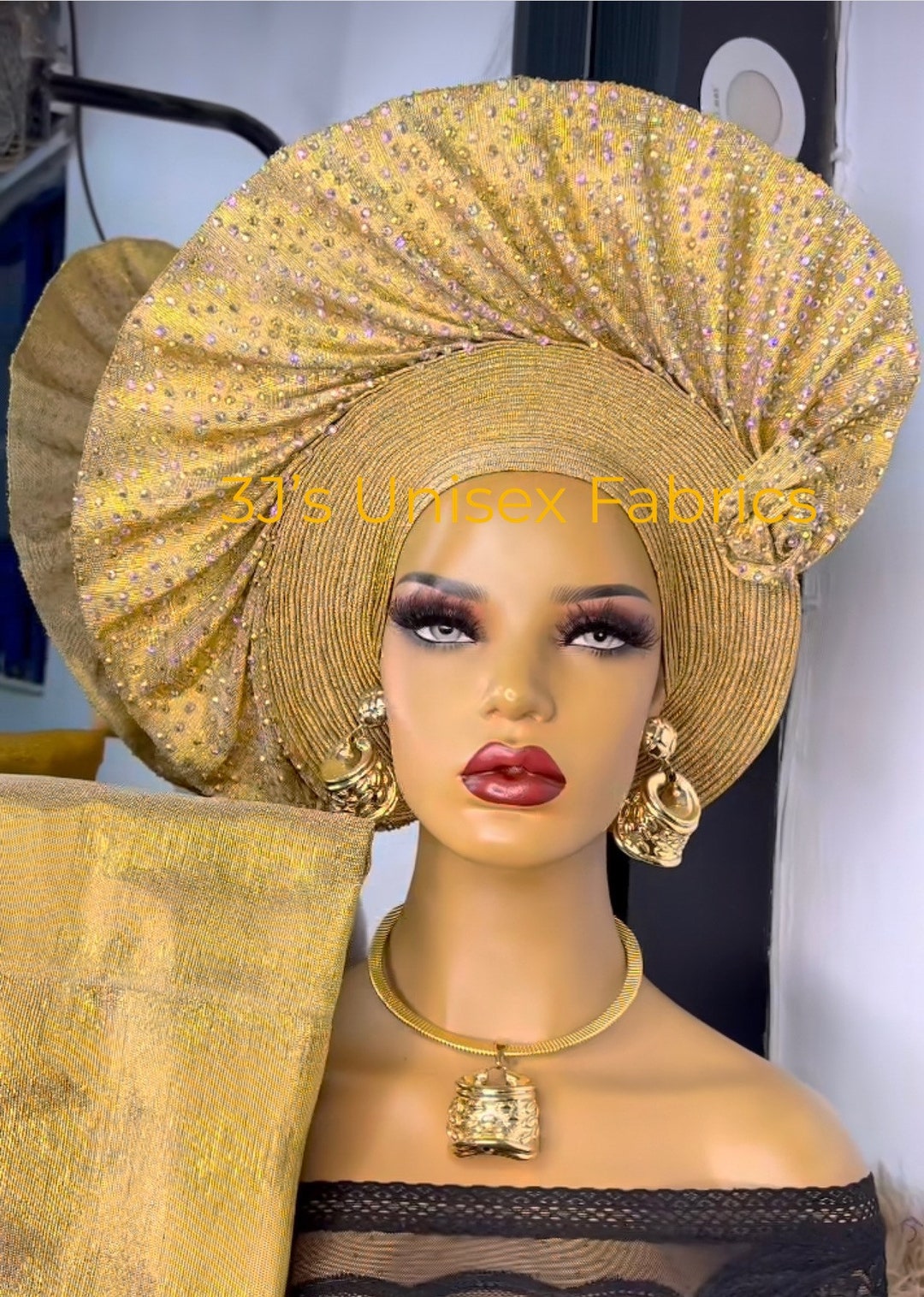Embellished Aso Oke Auto Gele, Ipele and Fila Ready to Wear Gele ...