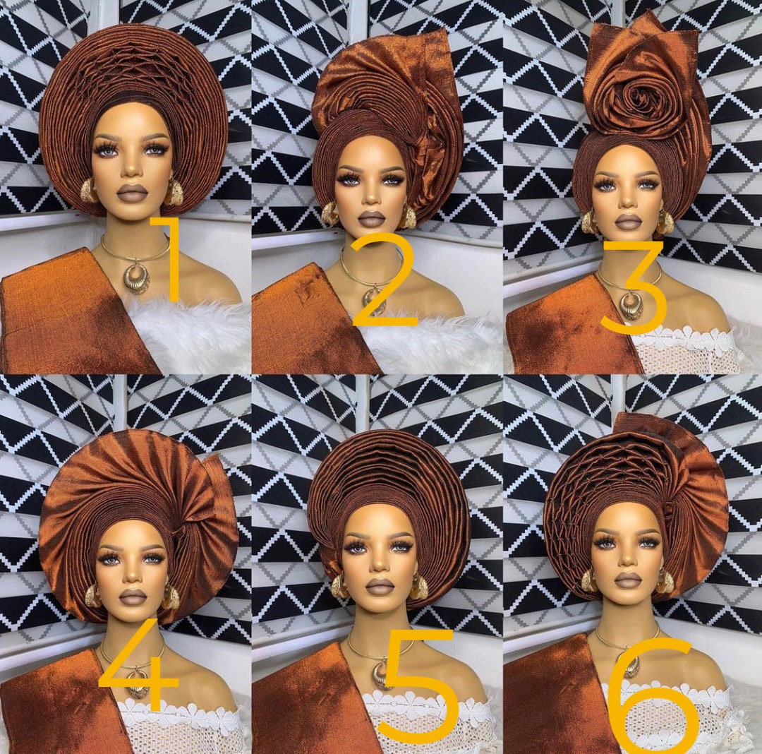 Africa Party, Gold Nigeria Aso Ebi , Aso-oke Fabric,gele,headwrap,ready ...