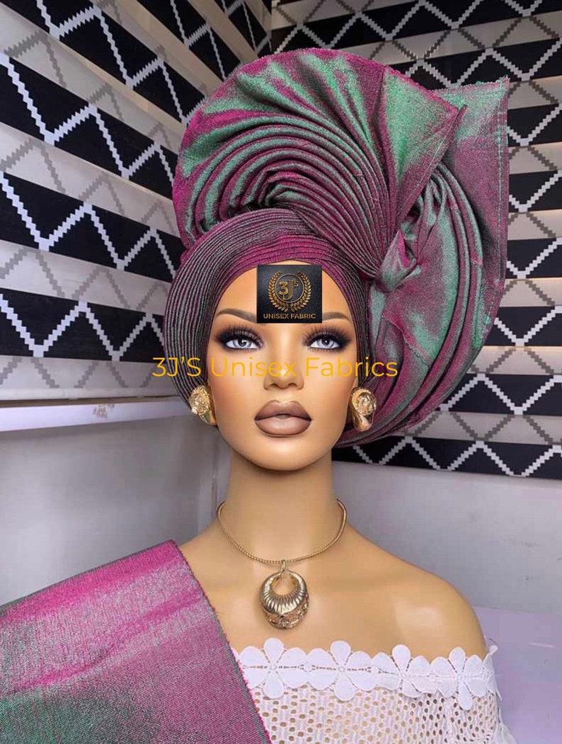 Detailed Aso Oke Auto Gele and Shoulder - Etsy