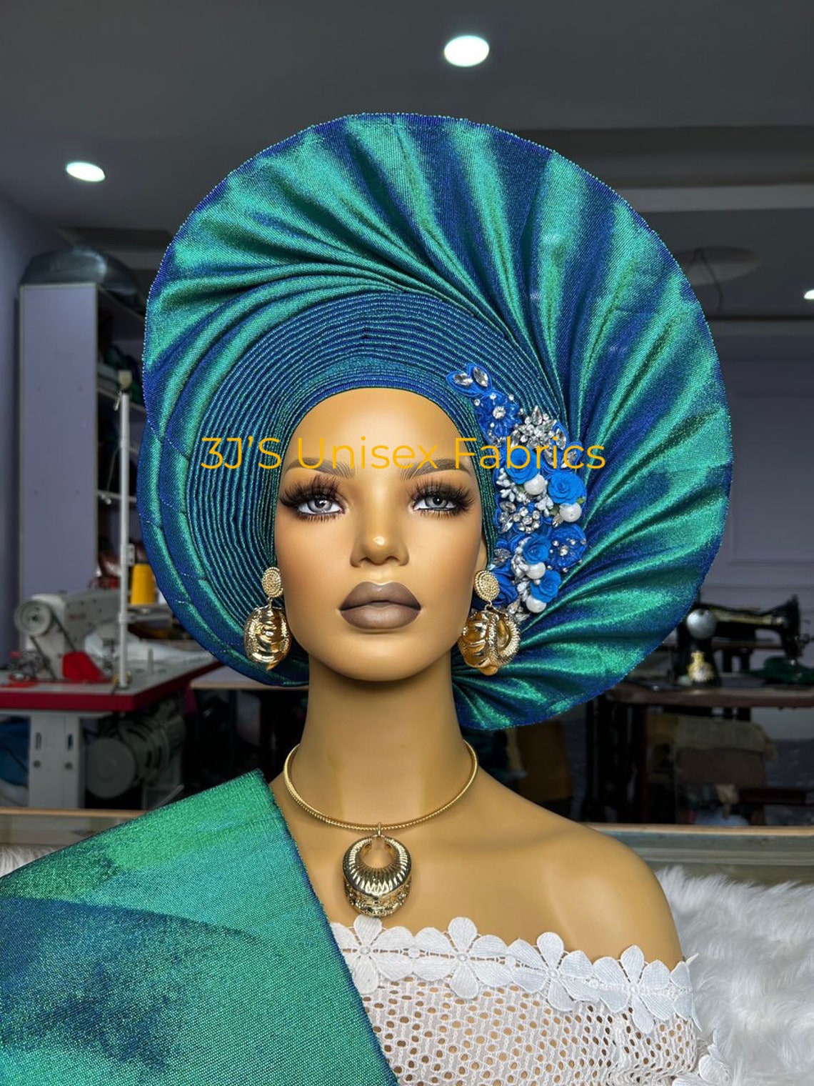 Aso Oke Auto Gele and Shoulder, Autogele, Gele Ready to Wear, Pre Tied ...