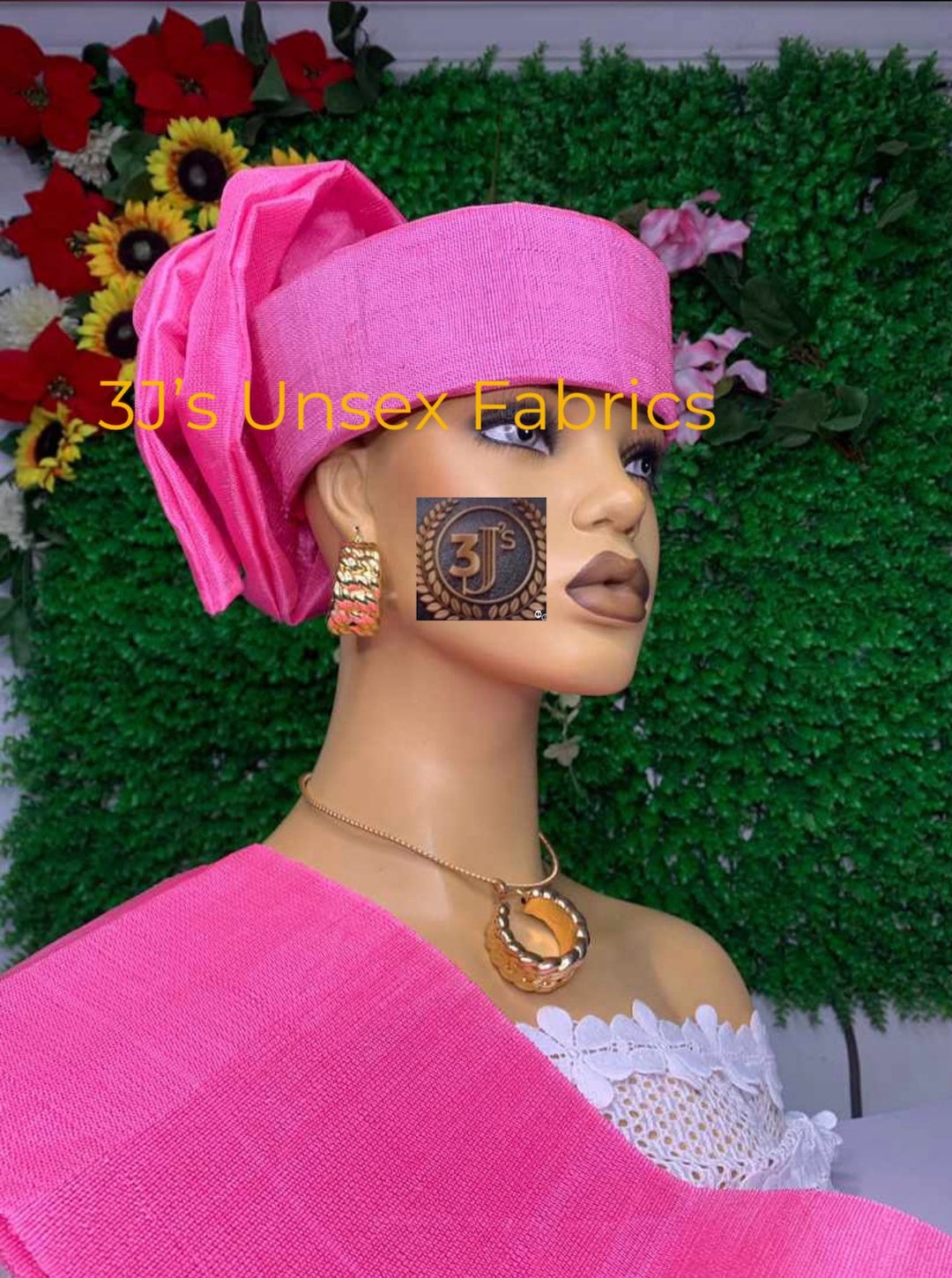 Aso Oke Auto Gele and Shoulder| Prettied Gele, Pink Gele, Gele for ...