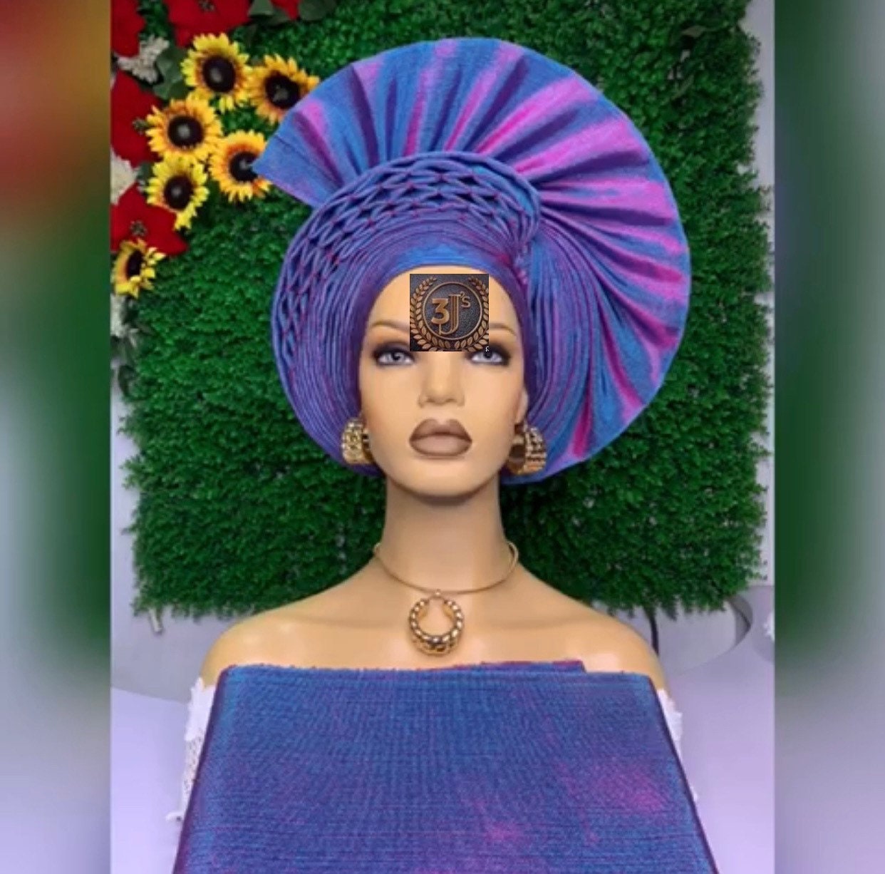 Detailed Aso Oke Auto Gele and Shoulder Autogele Gele Ready - Etsy