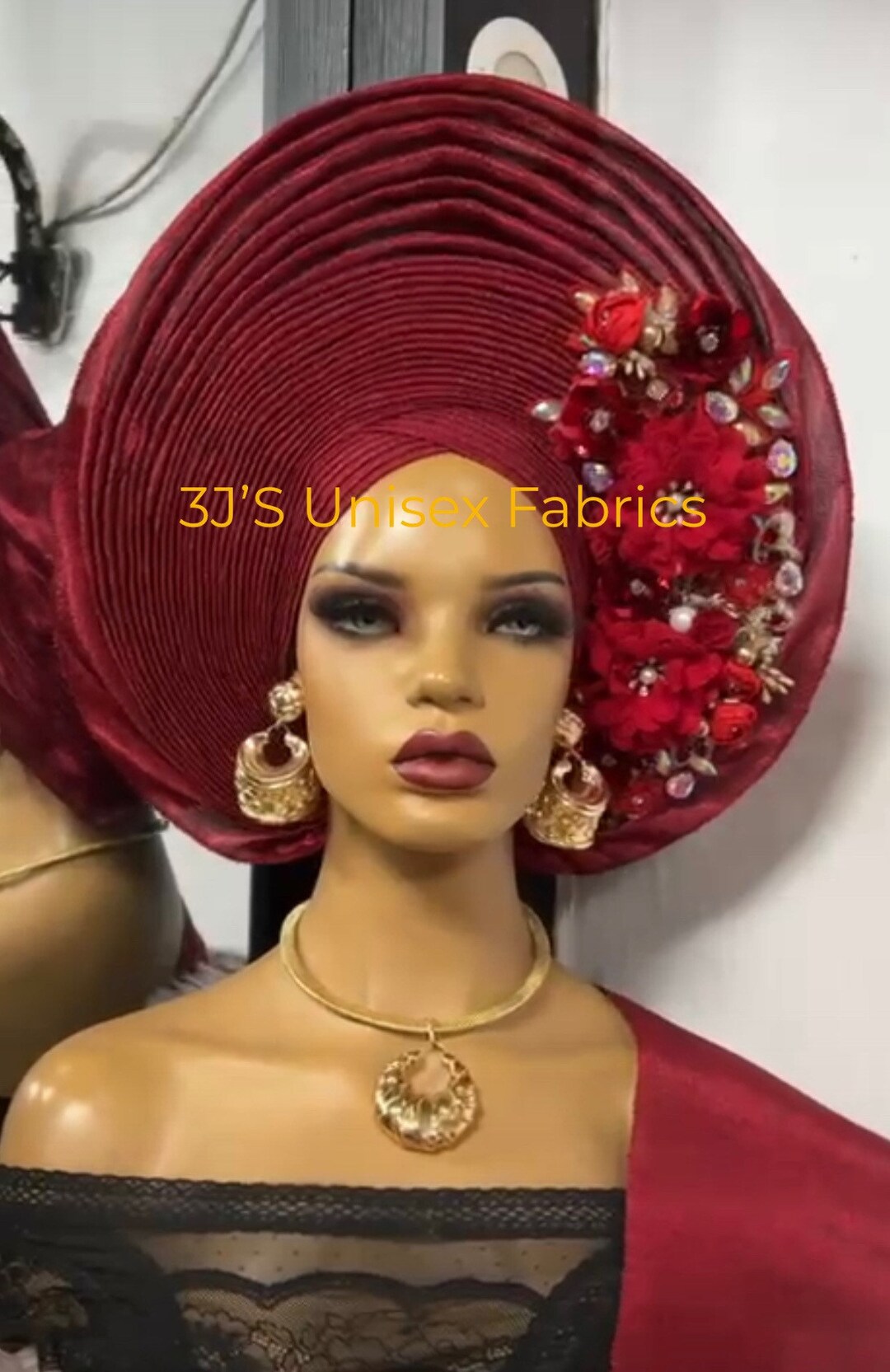 Aso Oke Autogele| Prettied Gele | Nigerian Wedding Gele| Red Gele ...