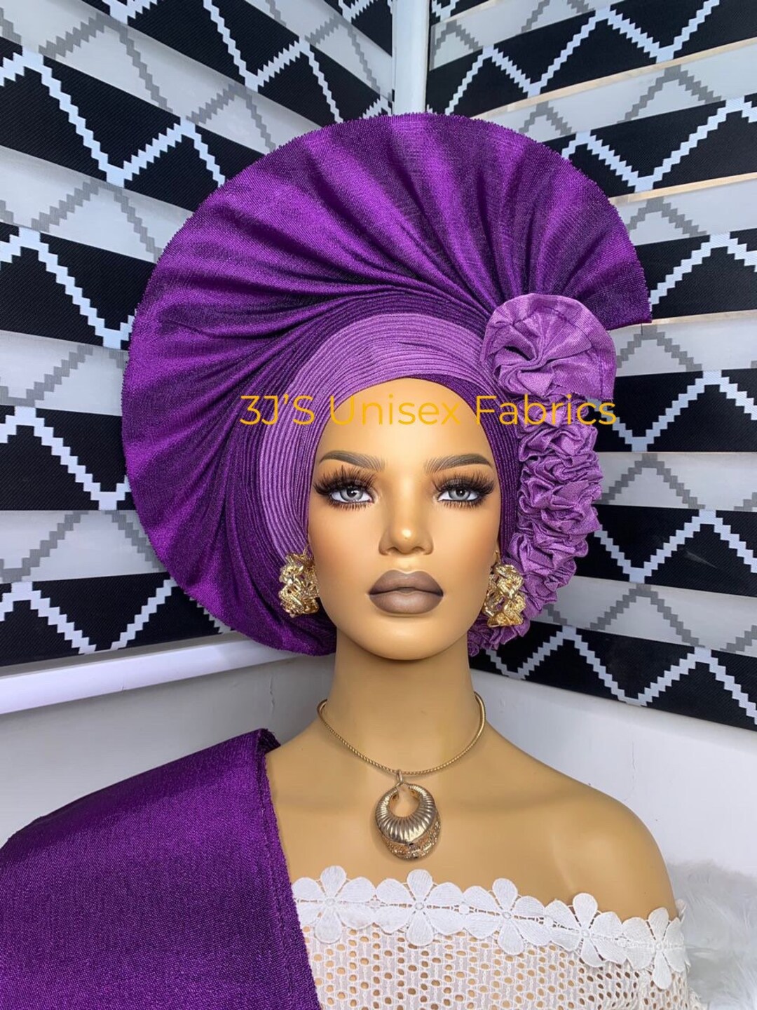Aso Oke Auto Gele, Ipele and Fila Ready to Wear Gele, African Red ...