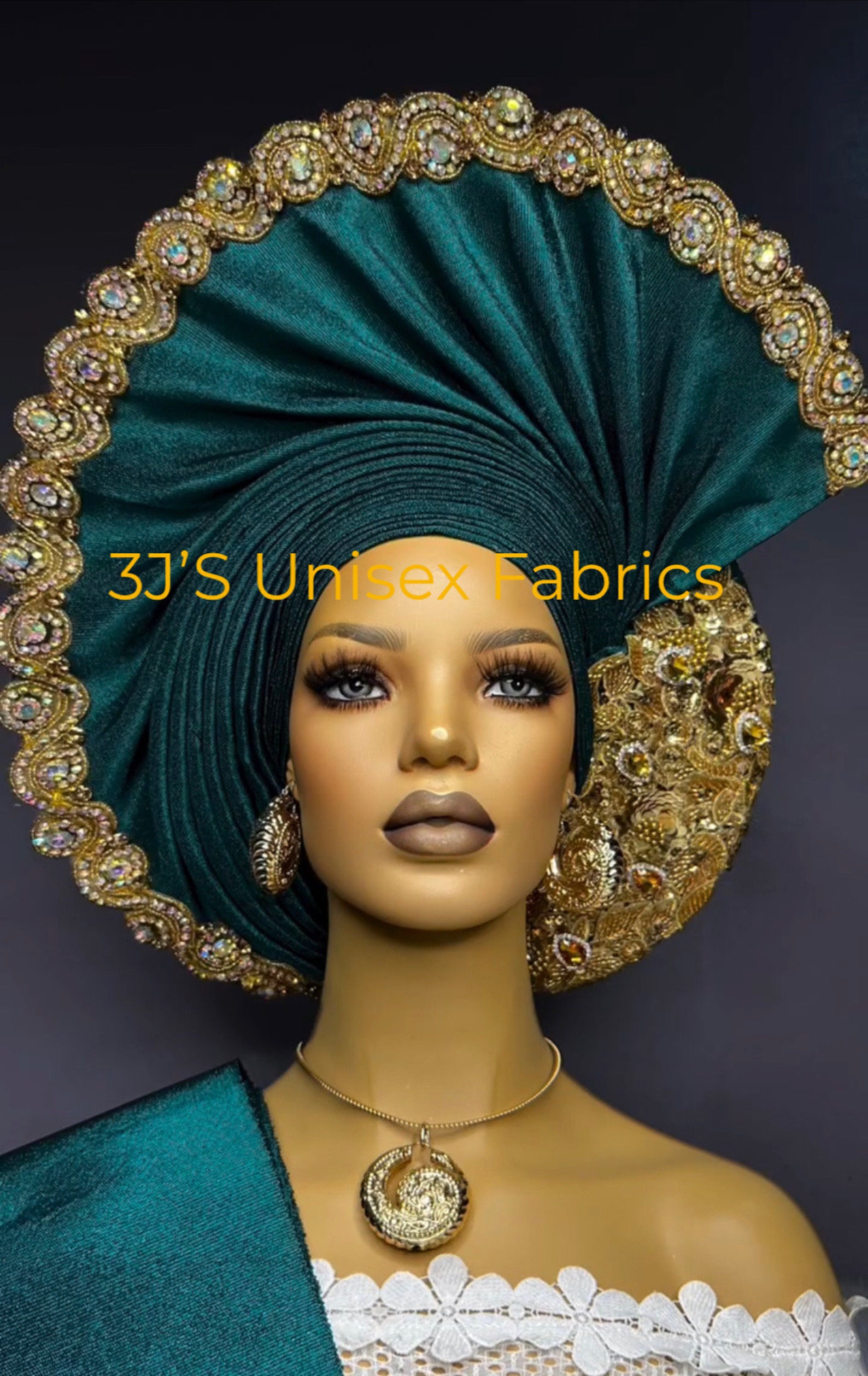 Custom Appliqué Aso Oke Auto Gele, Ipele and Fila Ready to Wear Gele ...