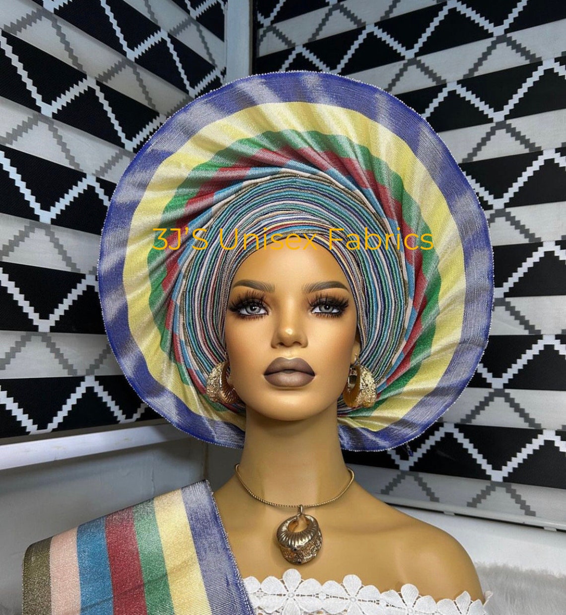 Aso Oke Auto Gele, Ipele and Fila Ready to Wear Gele, African Red ...