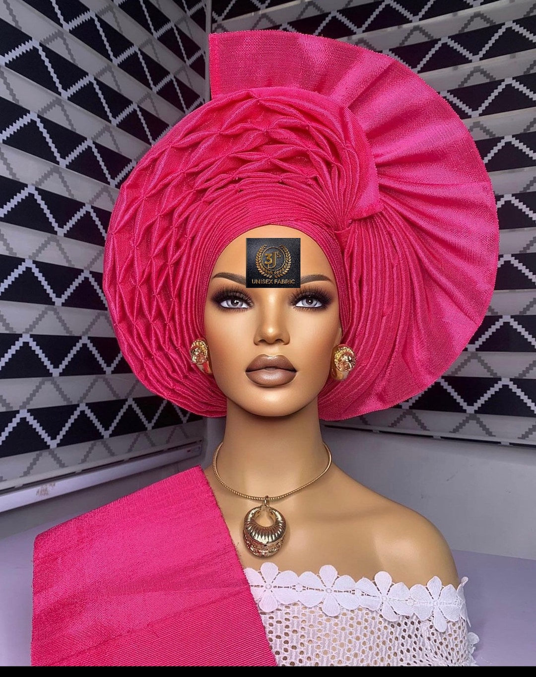 Aso Oke Auto Gele, Ipele and Fila Ready to Wear Gele, African Red ...