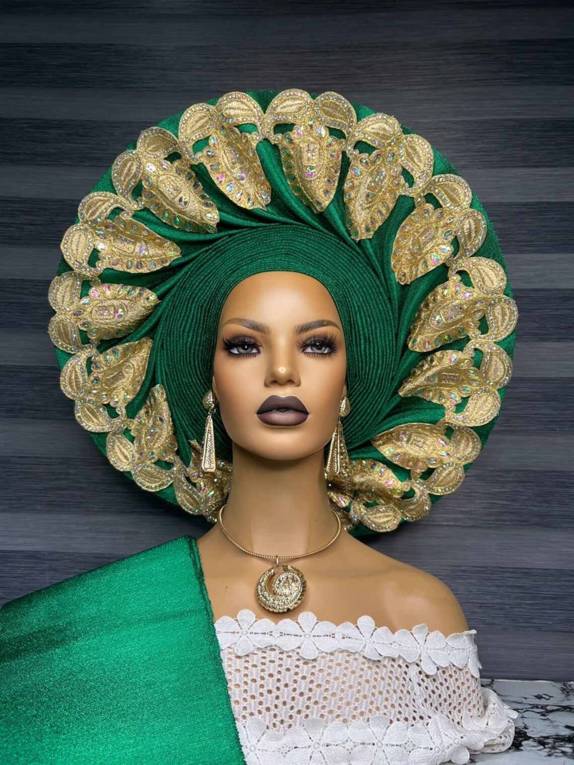 Ajoke Applique Embellished Aso Oke Auto Gele, Ipele and Fila , African ...