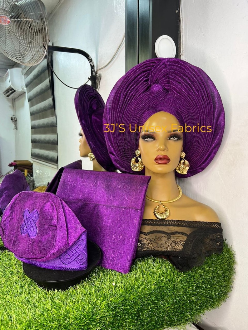Laser Cut Aso Oke Auto Gele, Ipele and Fila Ready to Wear Gele, African ...