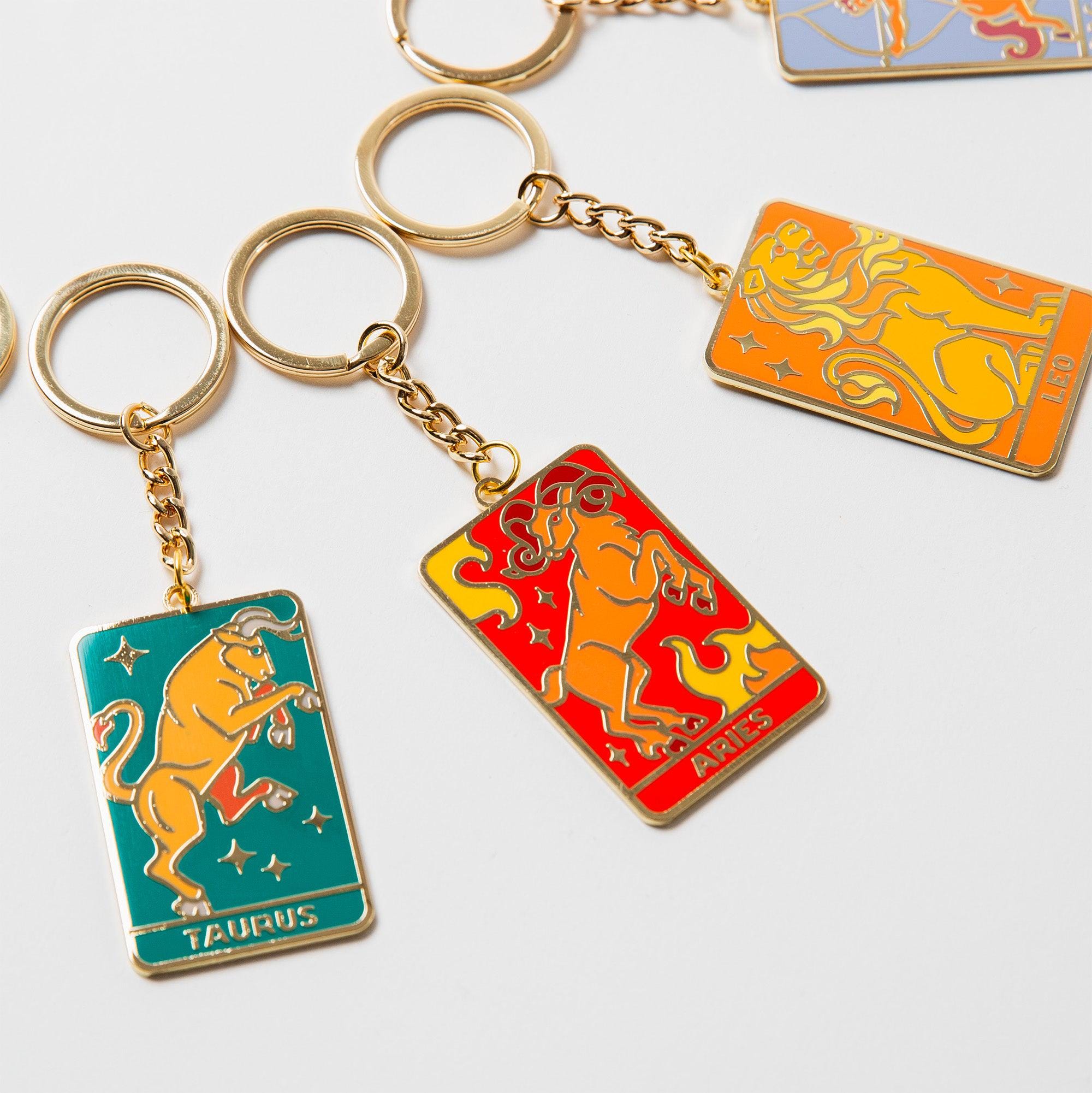 Zodiac Gold Metal Keychains - Signs, Astrology, Compatibility - Etsy