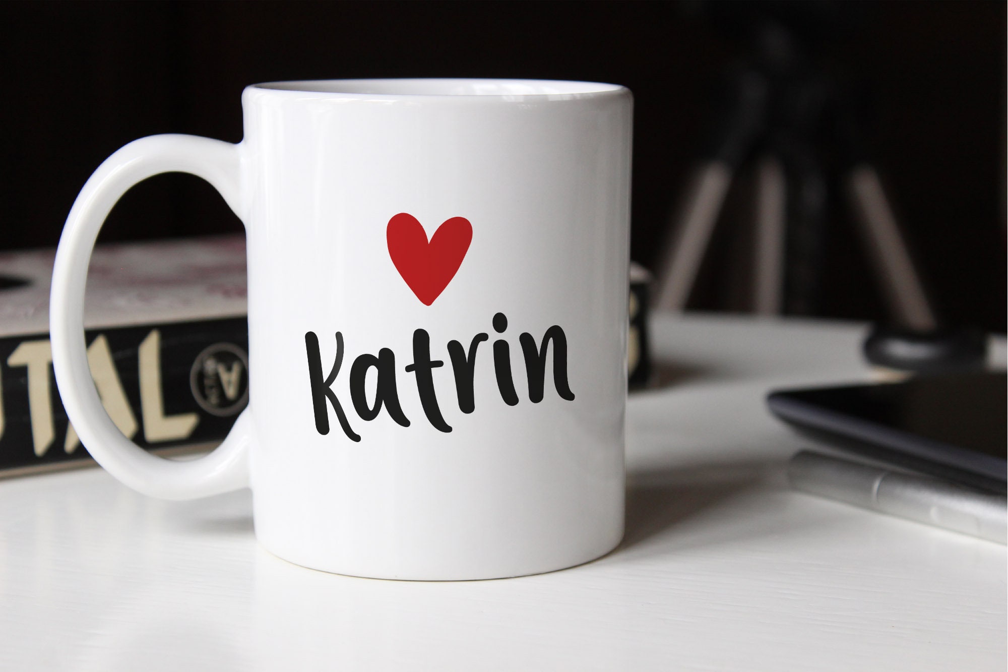 Coffee Cup With Name and Heart Customizable Motif Custom Gift | Etsy