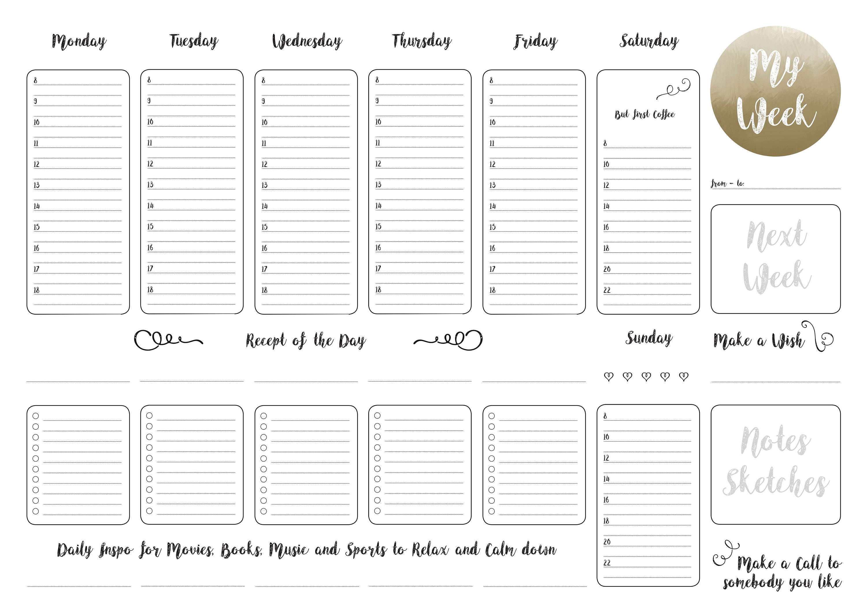 Weekly Planner A3 Different Colors Printable - Etsy UK