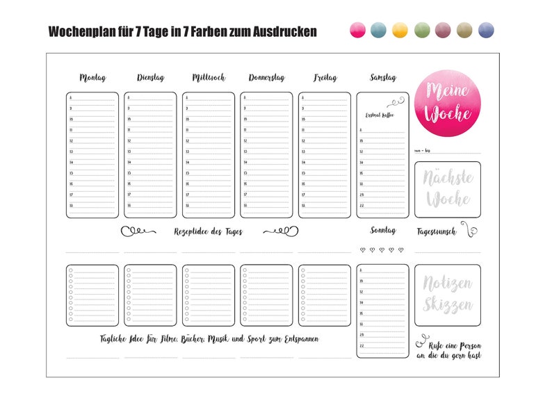 Weekly Plan A3 Template in Different Colors - Etsy