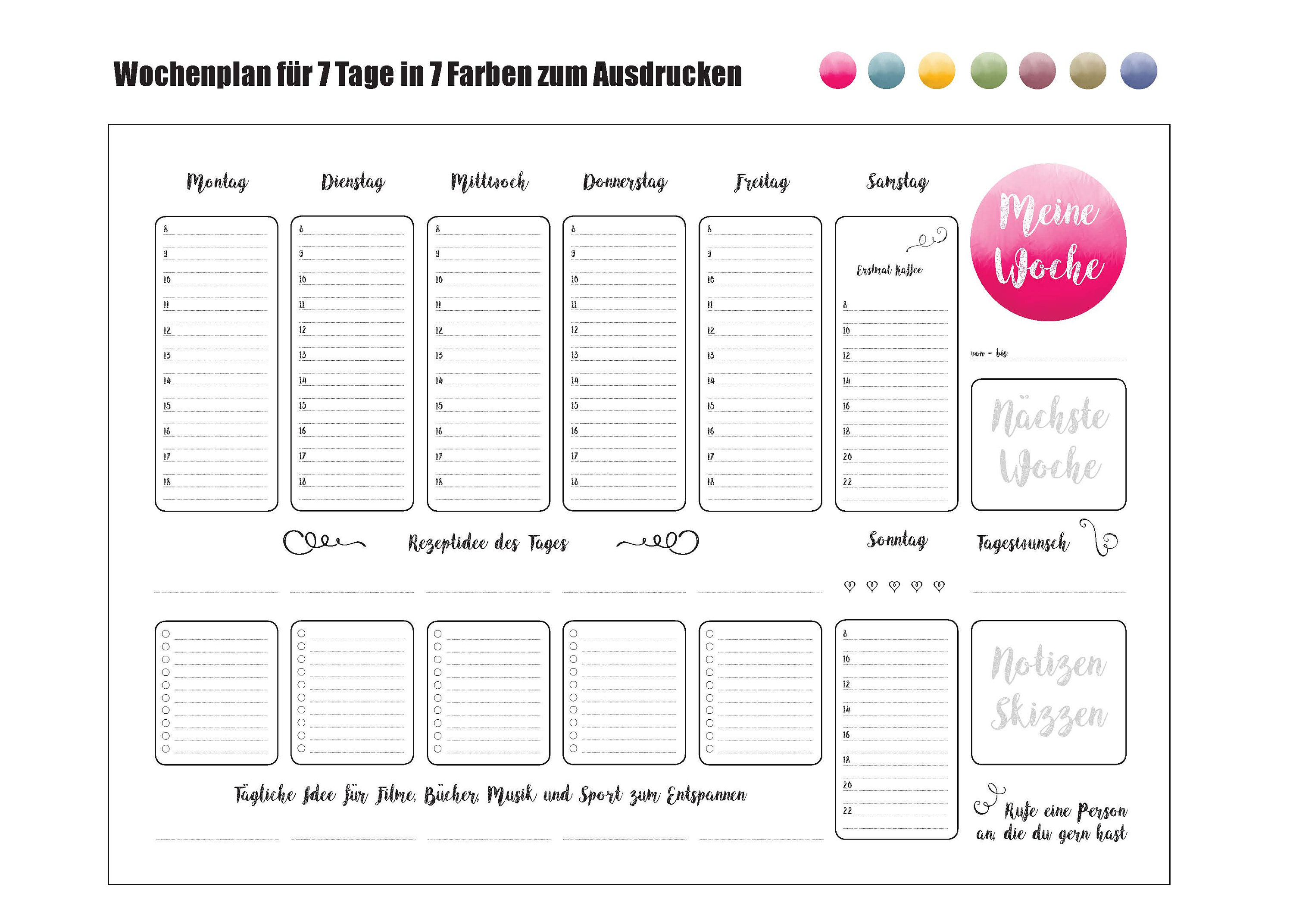 Weekly Plan A3 Template in Different Colors - Etsy