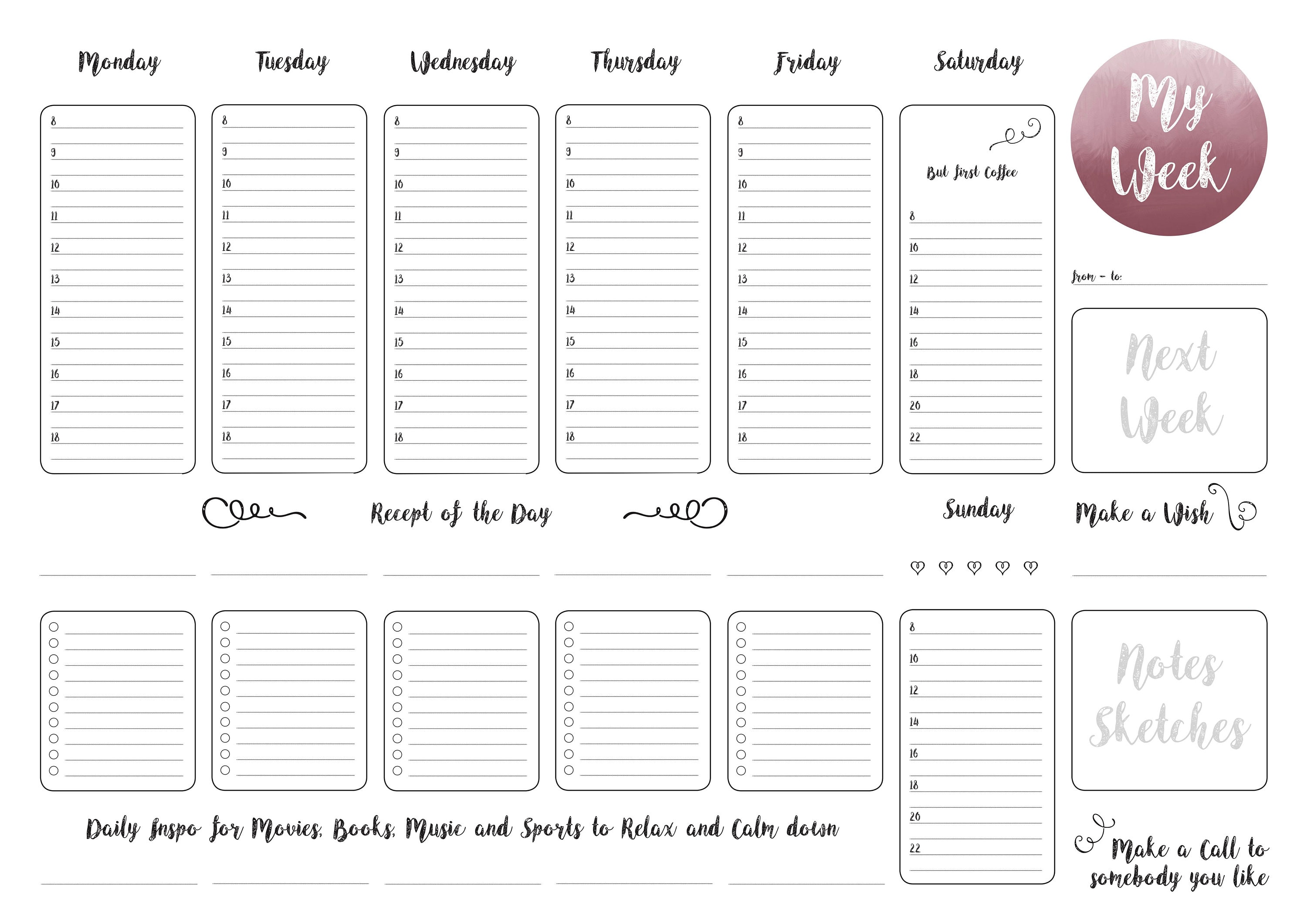 Weekly Planner A3 Different Colors Printable - Etsy UK