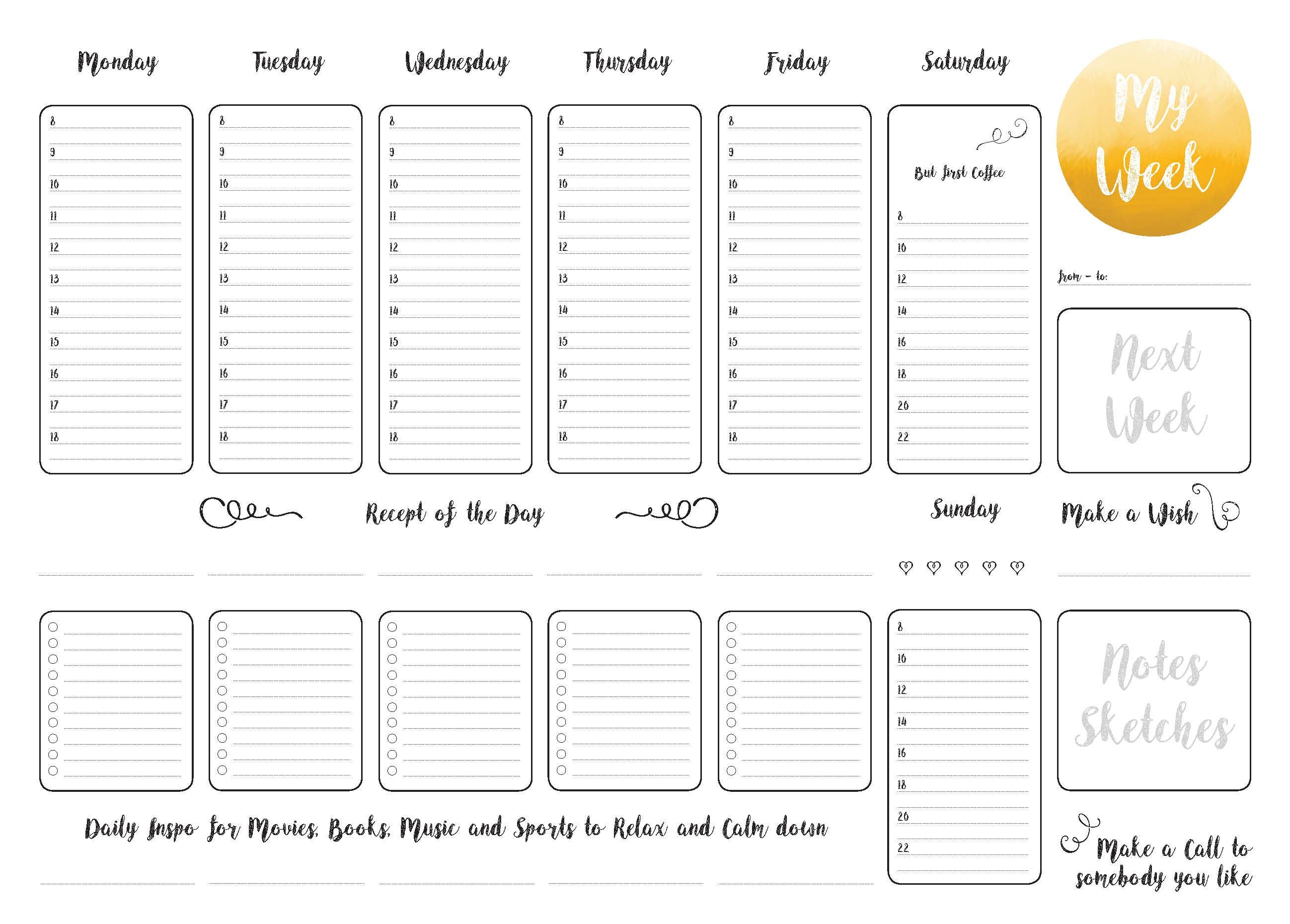 Weekly Planner A3 Different Colors Printable - Etsy UK