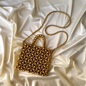 Gold Beaded Bag, Beaded Handbag Shoulder Bag, Gold Purse, Gold Evening ...