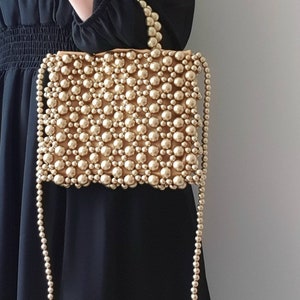 Gold Beaded Bag, Beaded Handbag Shoulder Bag, Gold Purse, Gold Evening ...