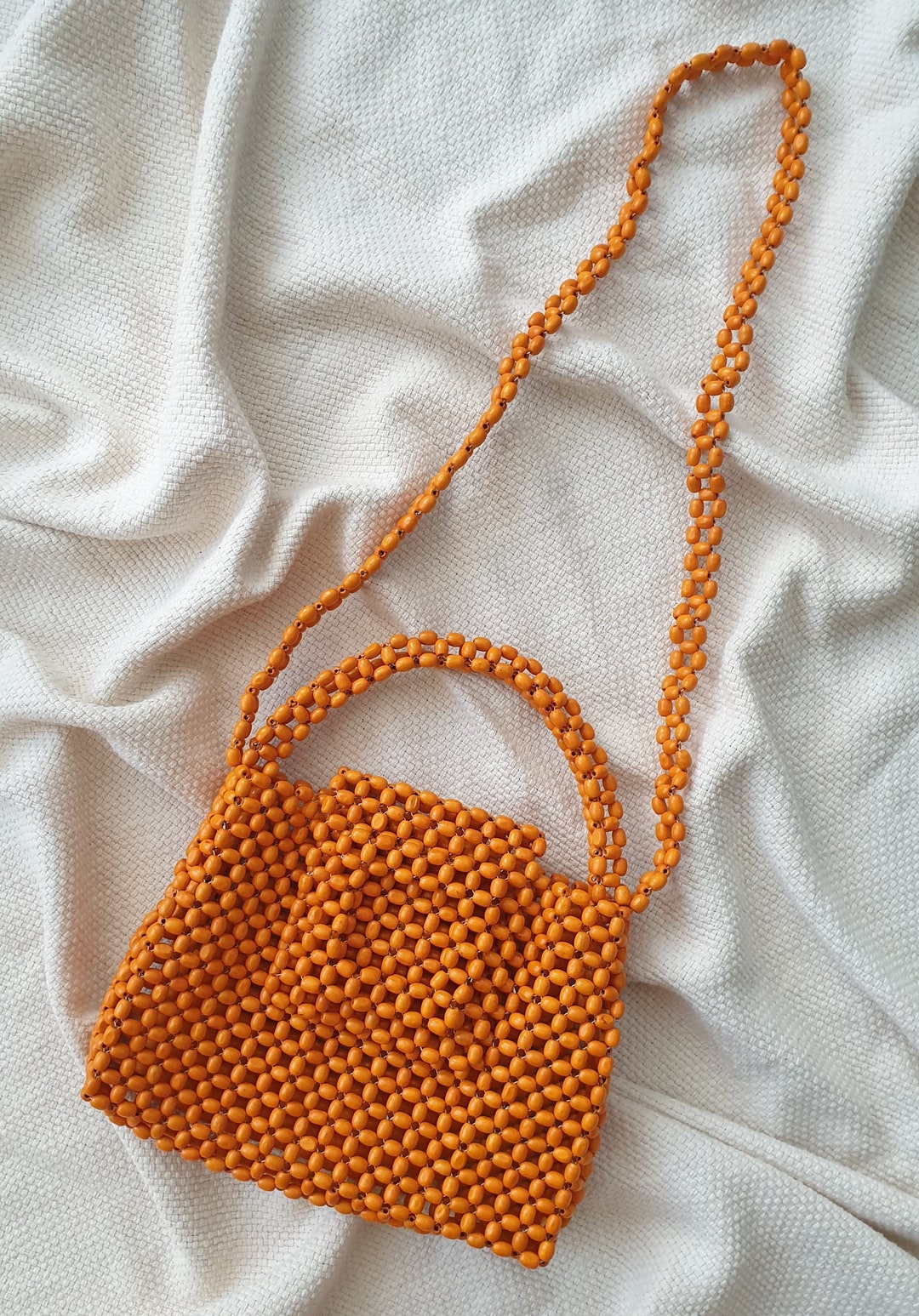 Handmade Wooden Bead Shoulder Bag: Boho Orange Purse - Etsy
