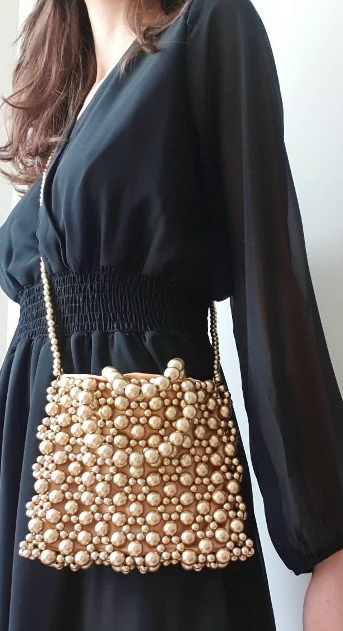 Gold Beaded Bag Beaded Handbag Shoulder Bag Gold Purse Gold - Etsy