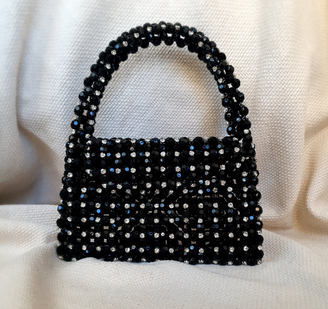 Black Beaded Bag, Rhinestone Beaded Bag, Crystal Beaded Purse, Evening Bag,shoulder Beaded Bag ...