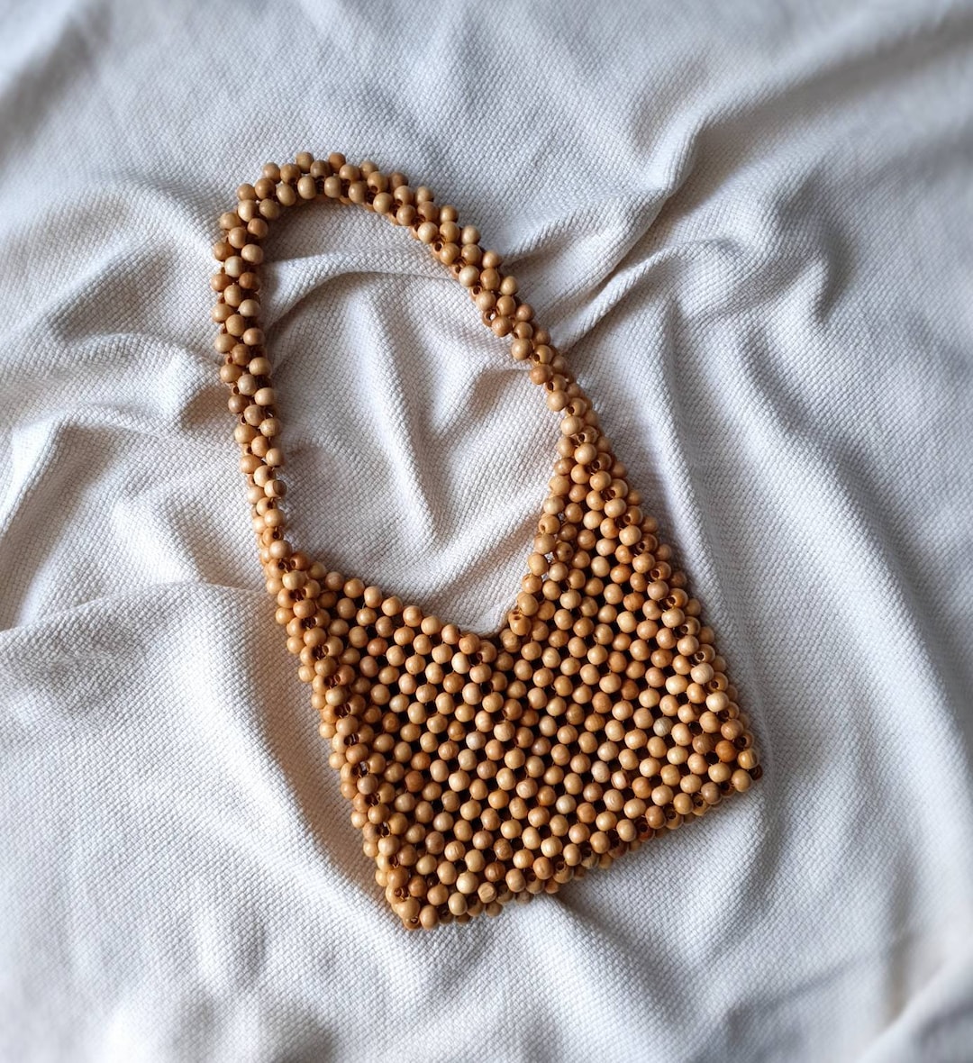 Wooden Beads Bag,little Beaded Bag, Beige Bamboo Handmade Purse Boho ...