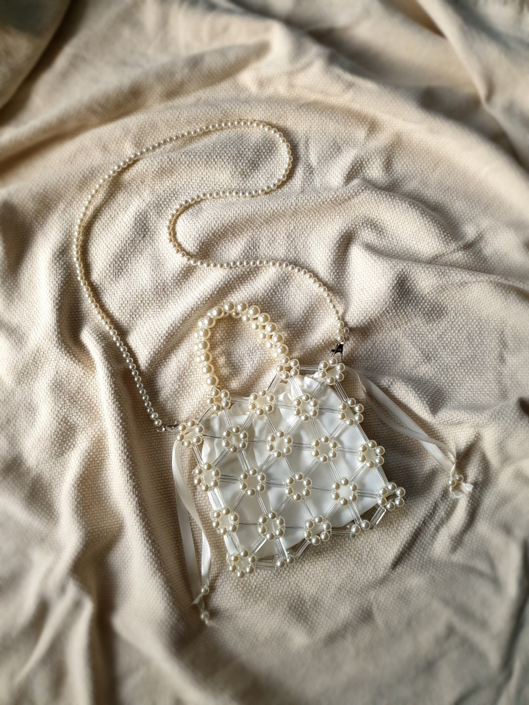 Pearl & Transparent Beaded Bag,wedding Handbag Shoulder Bag, Pearl ...