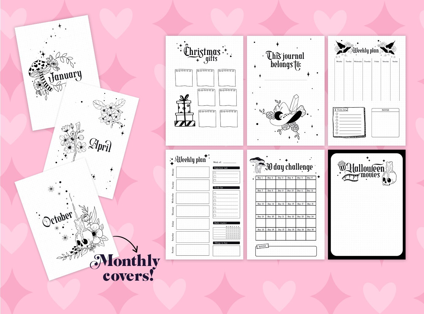 Printable Bullet Journal Bundle, Bullet Journal Printables, Premade ...