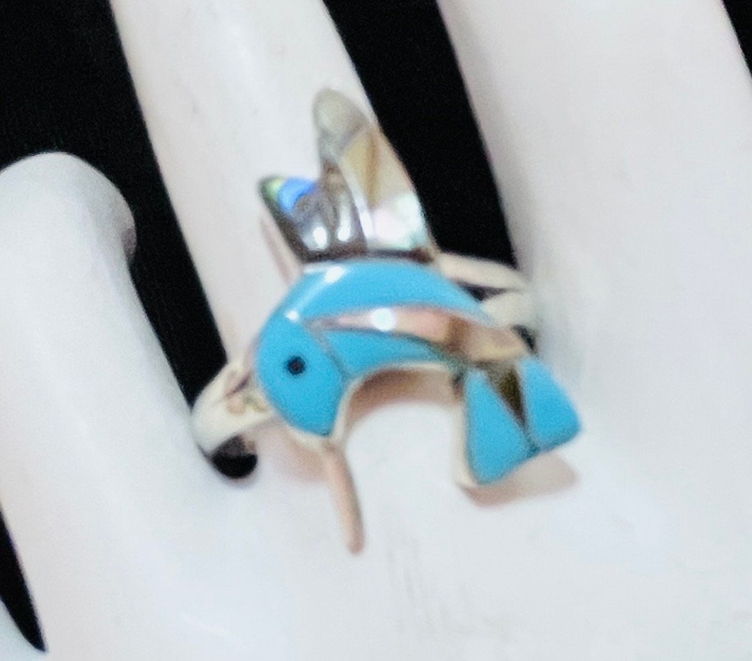 Navajo Sterling Turquoise and Abalone Hummingbird Turquoise Ring 883 - Etsy