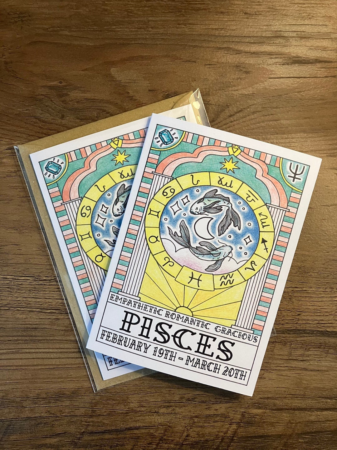 Pisces Zodiac A6 Greetings Card With Brown Kraft Envelope - Etsy