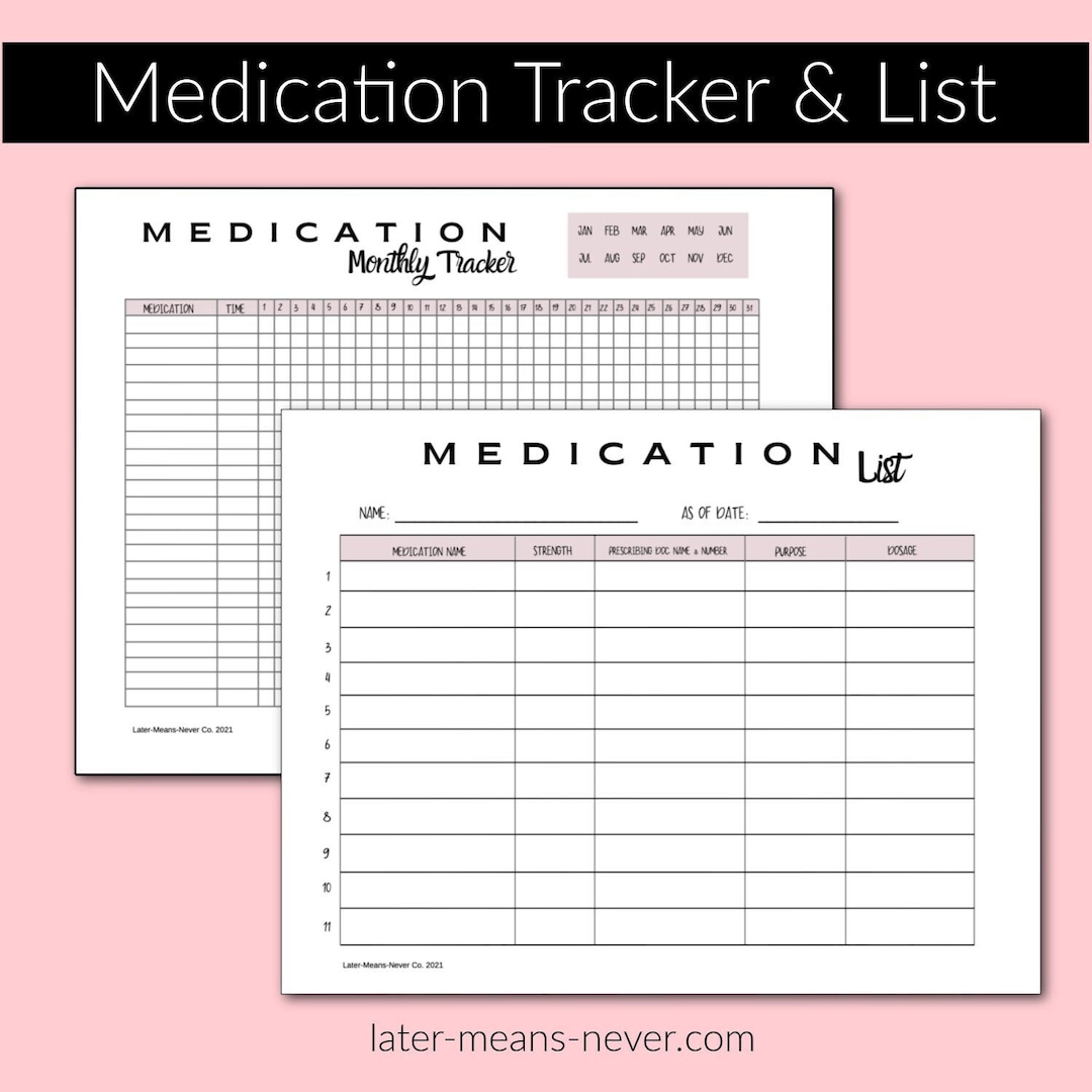 Simple Medication Tracker, Printable Medication List, Medicine Tracking ...