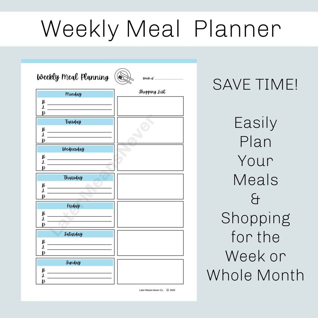 Simple Meal Planner, Printable Meal Planner, Weekly Meal Organizer ...