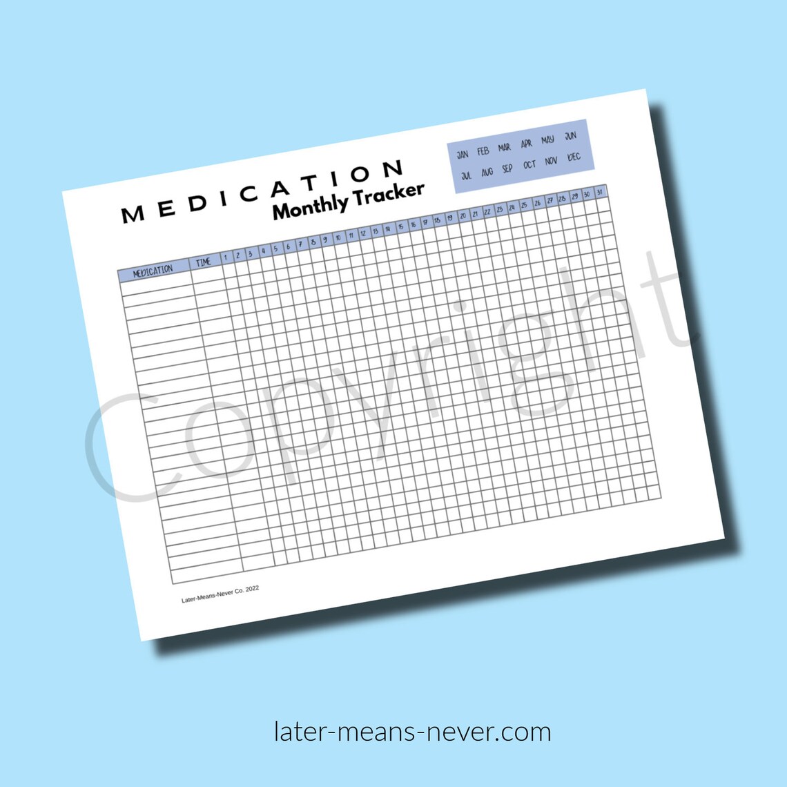 Blue Medication Tracker, Printable Medication List, Medicine Tracking ...