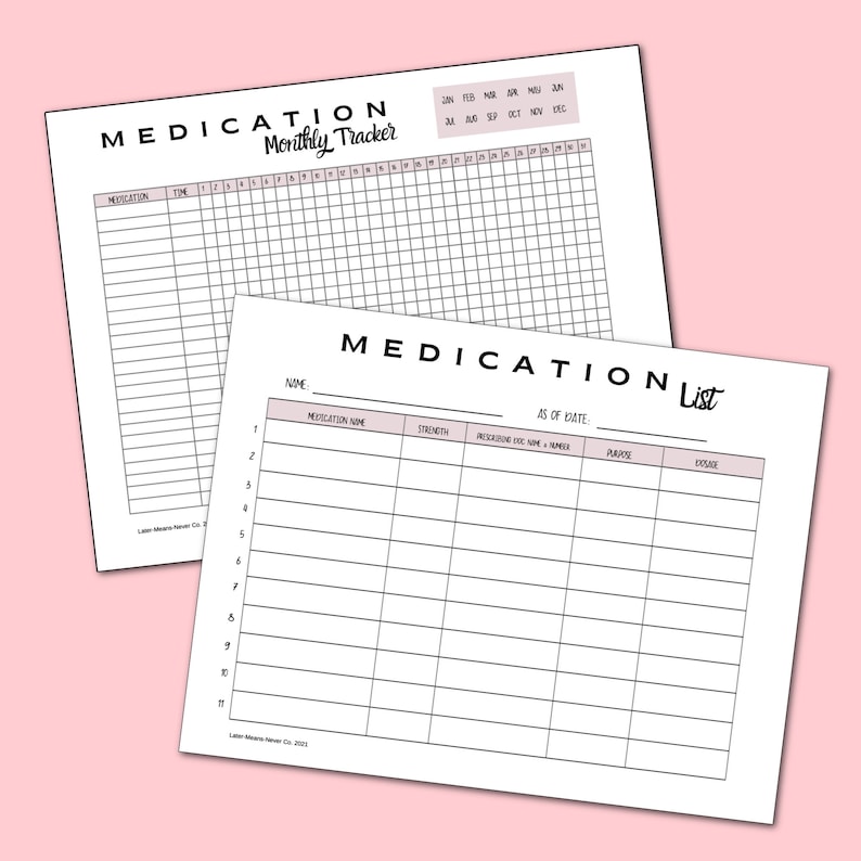 Simple Medication Tracker, Printable Medication List, Medicine Tracking ...