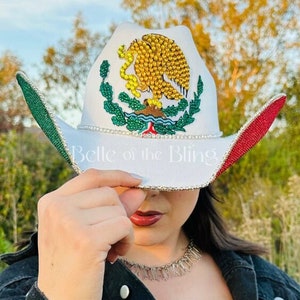 Mexican Flag Rhinestone Cowgirl Hat, Country Wedding, Boda Mexicana ...
