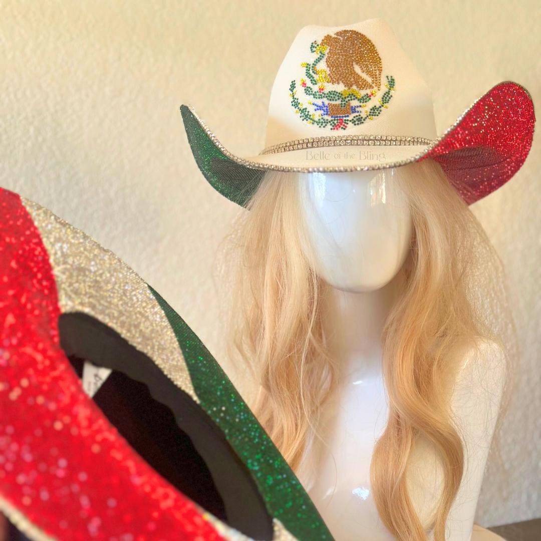 Mexican Flag Rhinestone Cowgirl Hat, Country Wedding, Boda Mexicana ...