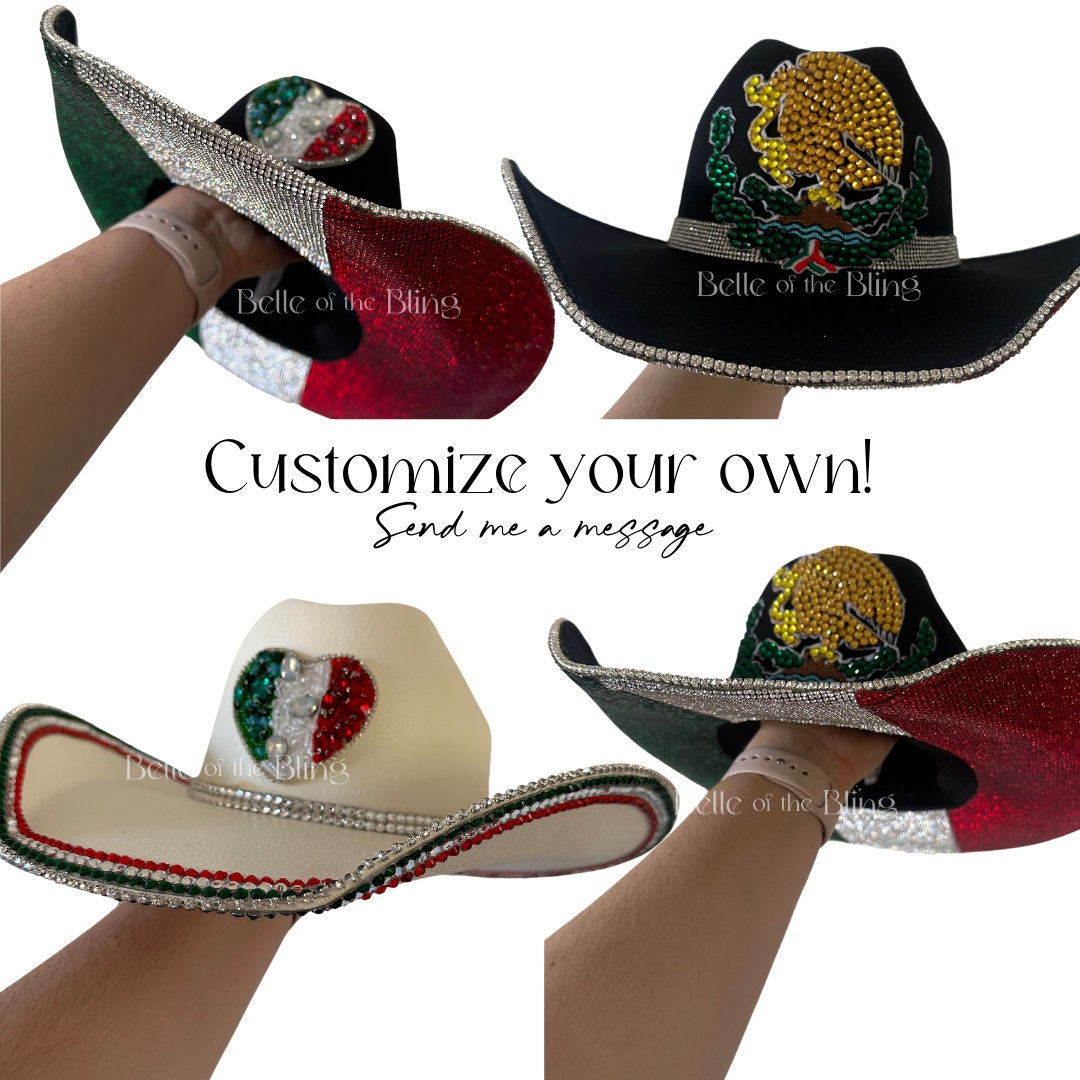 Mexican Flag Rhinestone Cowgirl Hat, Country Wedding, Boda Mexicana ...