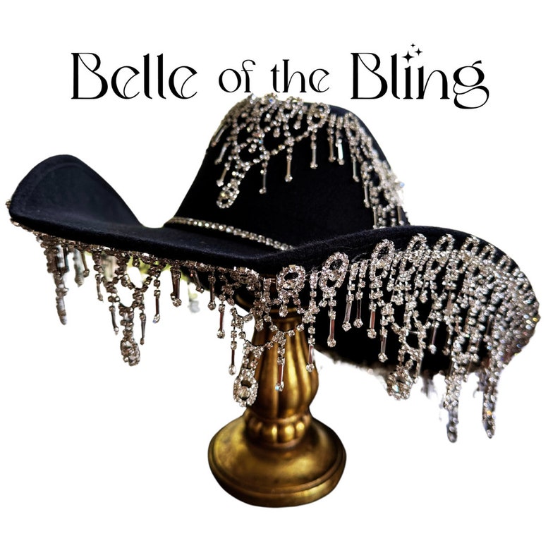 Black Rhinestone Cowgirl Hat, Country Wedding, Boudoir Accessory ...