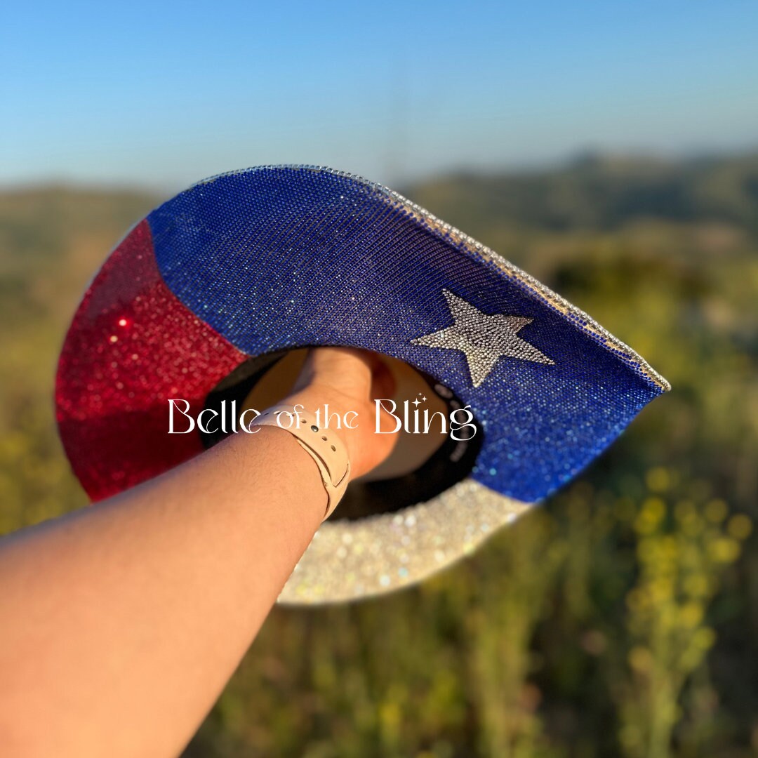 Texas Flag Rhinestone Cowgirl Hat, NFR, 4th of July, Bling Cowboy Hat ...
