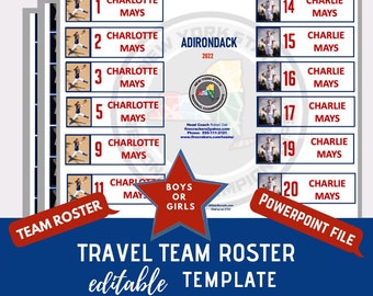 Travel Team Roster Template Red White & Blue Deluxe 12 - Etsy
