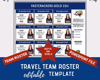 Travel Team Roster Template Red White & Blue Deluxe 12 - Etsy