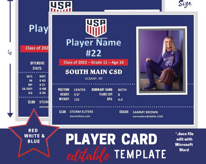 Player Card Athletic Profile Player Card Template Red White and Blue ...