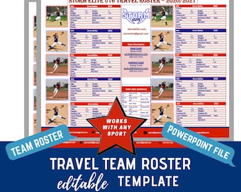 Travel Team Roster Template Red White & Blue | Etsy